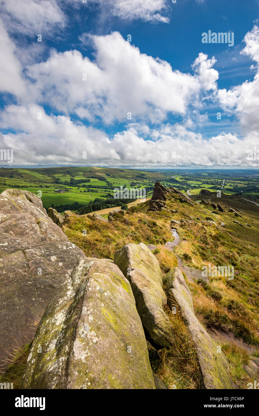 Dramatic rocky outcrops at Ramshaw rocks in the Peak District national ...