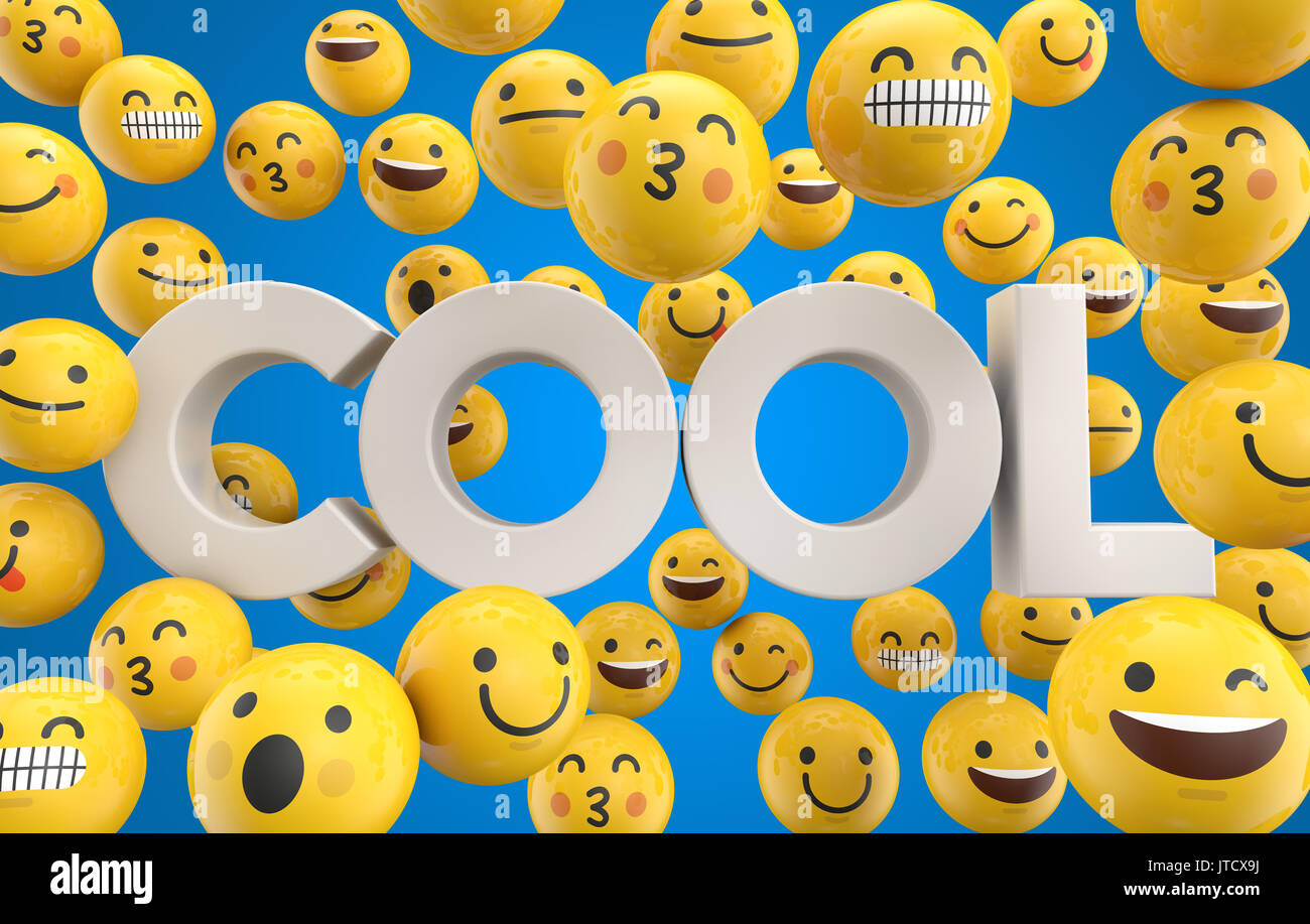 Set of emoji emoticon character faces with the word cool, 3D Rendering ...