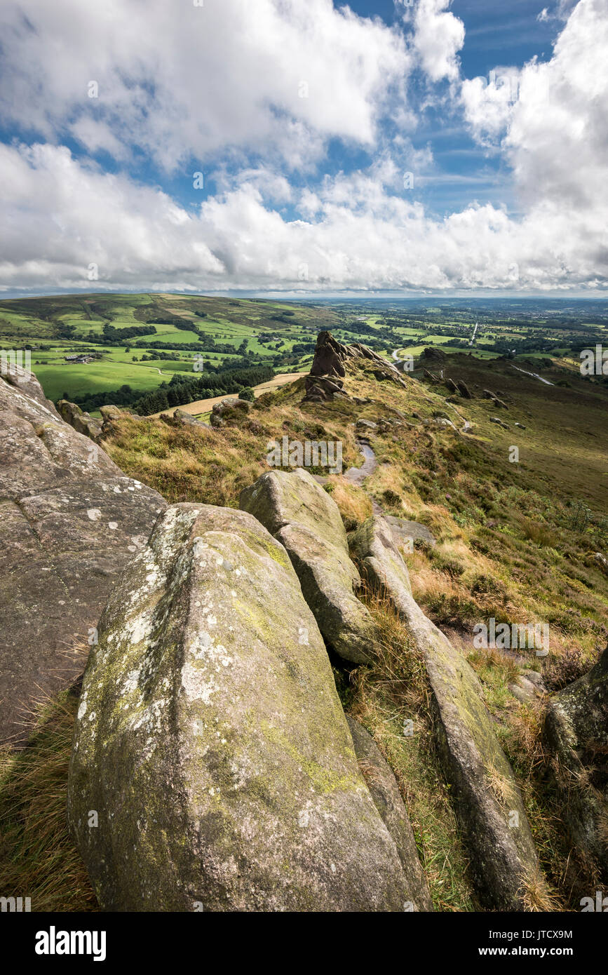 Dramatic rocky outcrops at Ramshaw rocks in the Peak District national ...