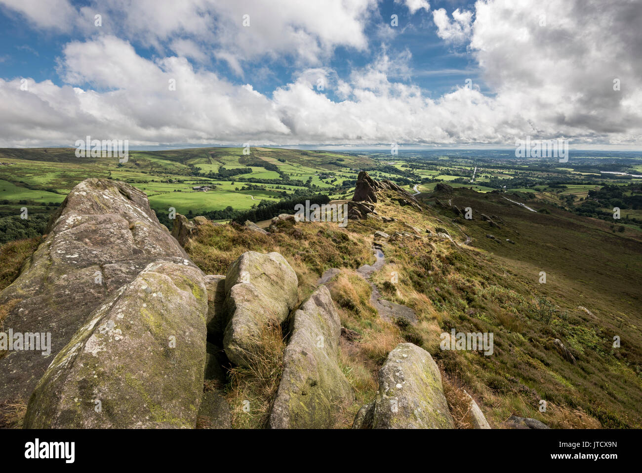 Dramatic rocky outcrops at Ramshaw rocks in the Peak District national ...