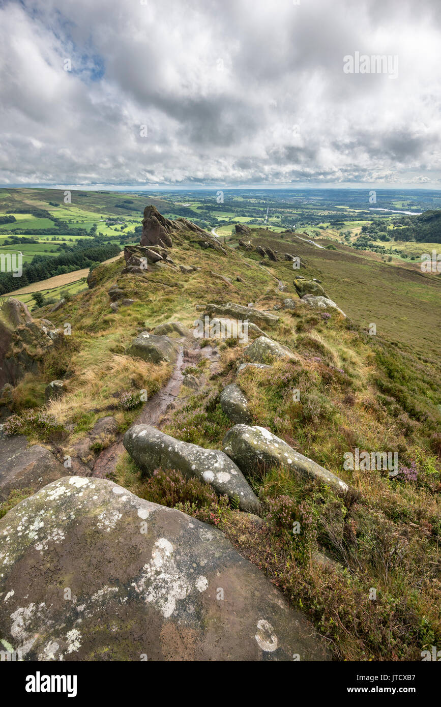 Dramatic rocky outcrops at Ramshaw rocks in the Peak District national ...