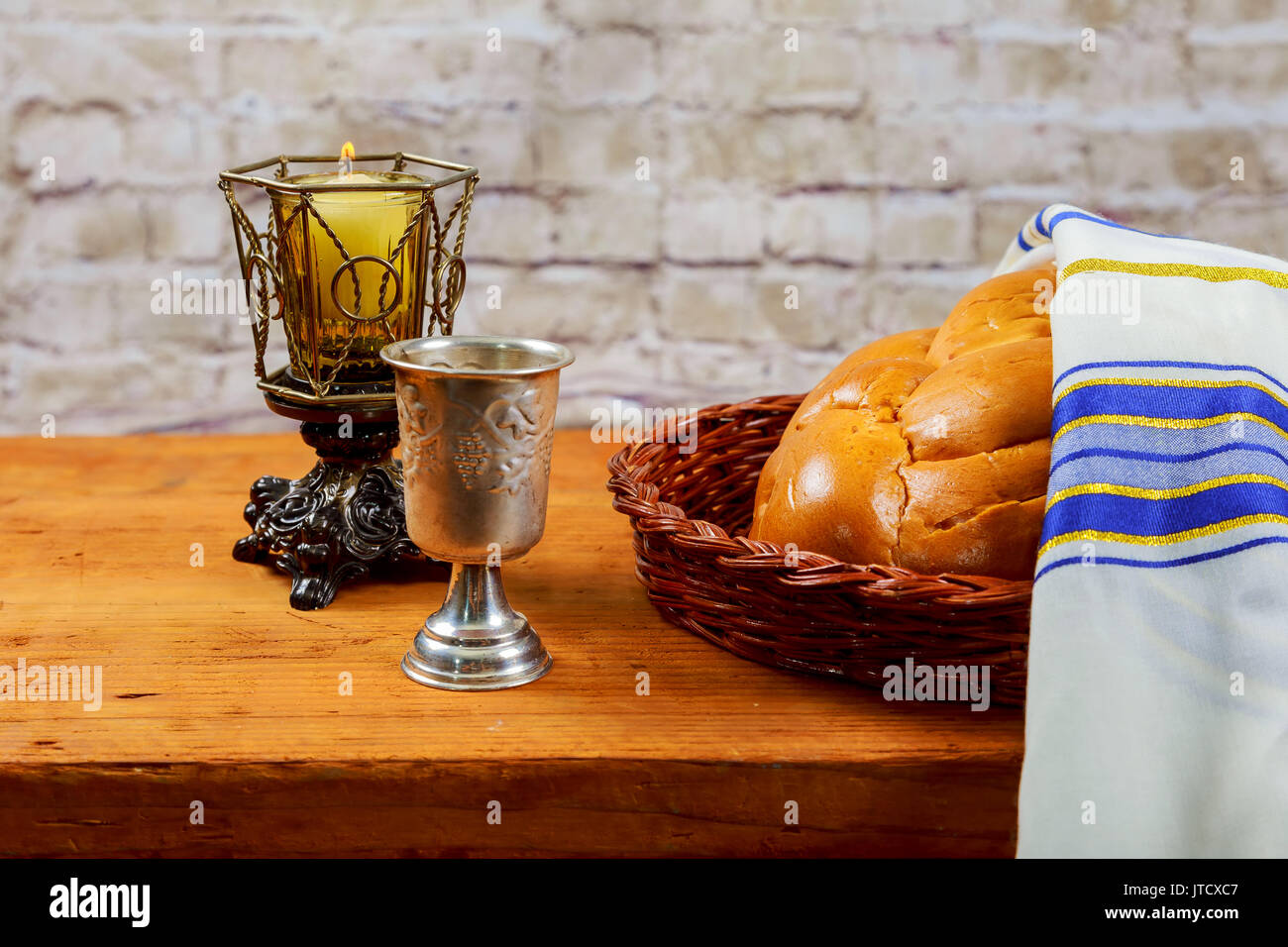 Shabbat Shalom - Traditional Jewish Sabbath ritual challah bread, wine ...
