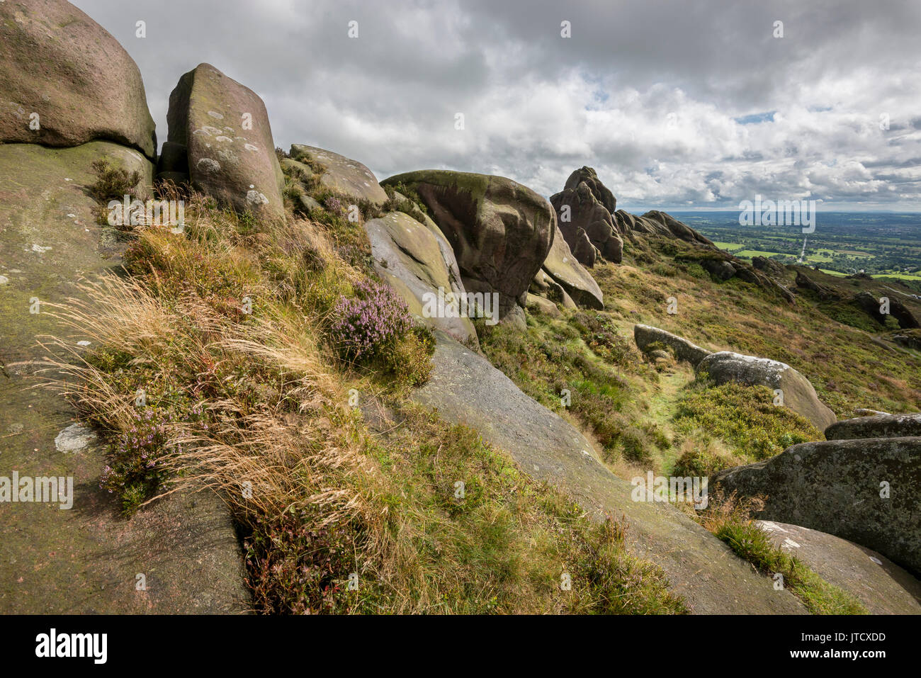 Dramatic rocky outcrops at Ramshaw rocks in the Peak District national ...