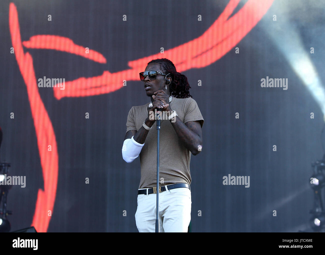 American rappers Lil Yachty and Young Thug performing on the main stage ...