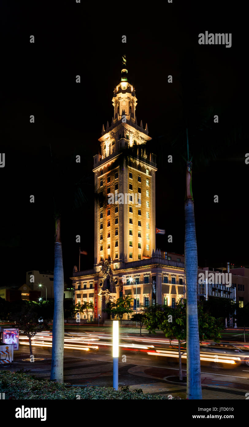 A night time view of the Freedom Tower in Miami, Florida. In 2008 the ...