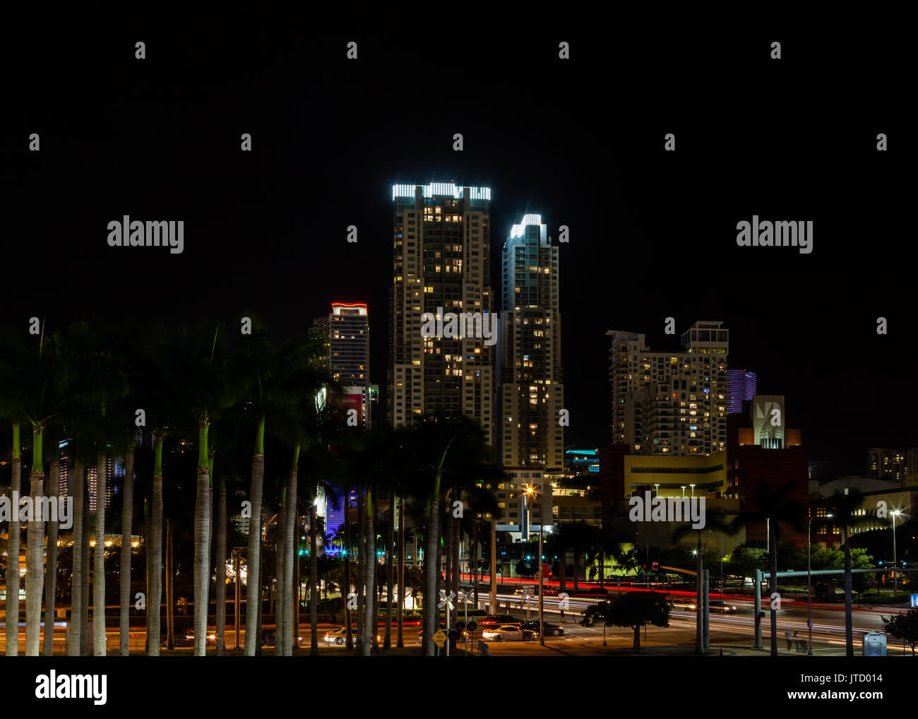 Downtown miami view skyscrapers night hi-res stock photography and ...