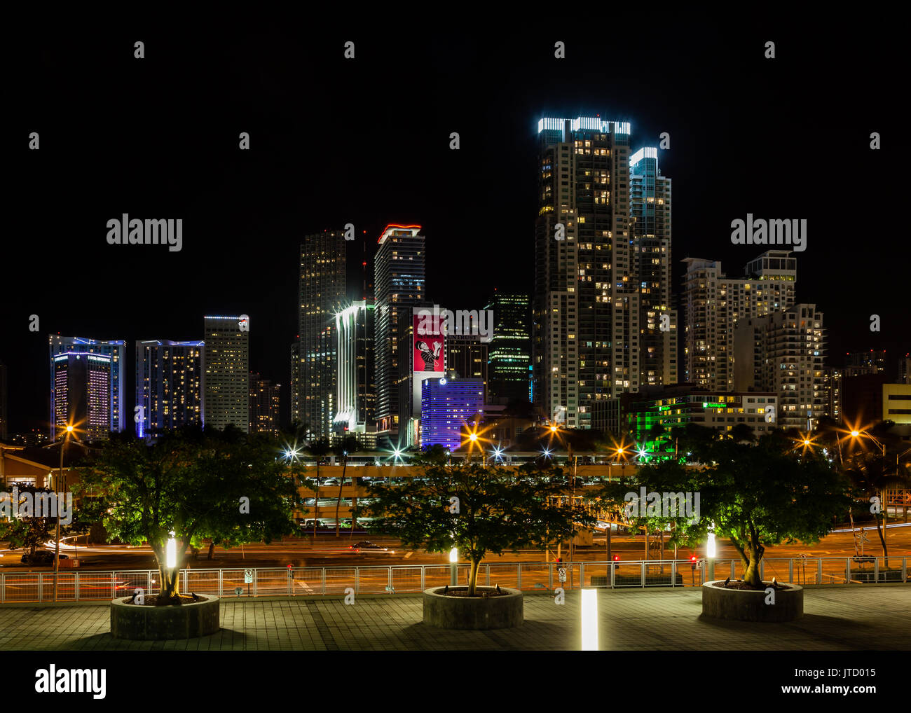 Downtown miami view skyscrapers night hi-res stock photography and ...