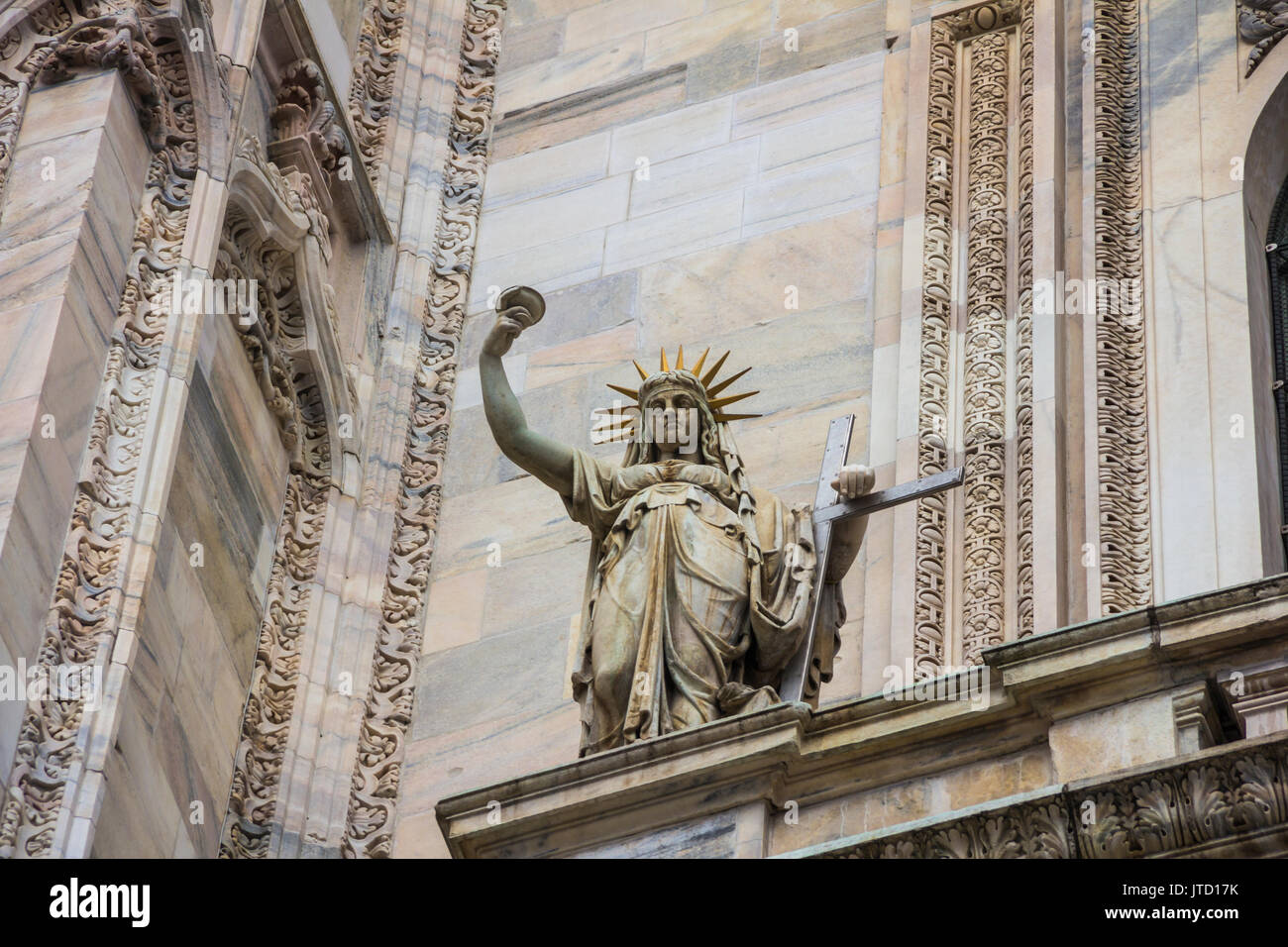 Italy, statue on the Milan Duomo facade, representing the New Law ...