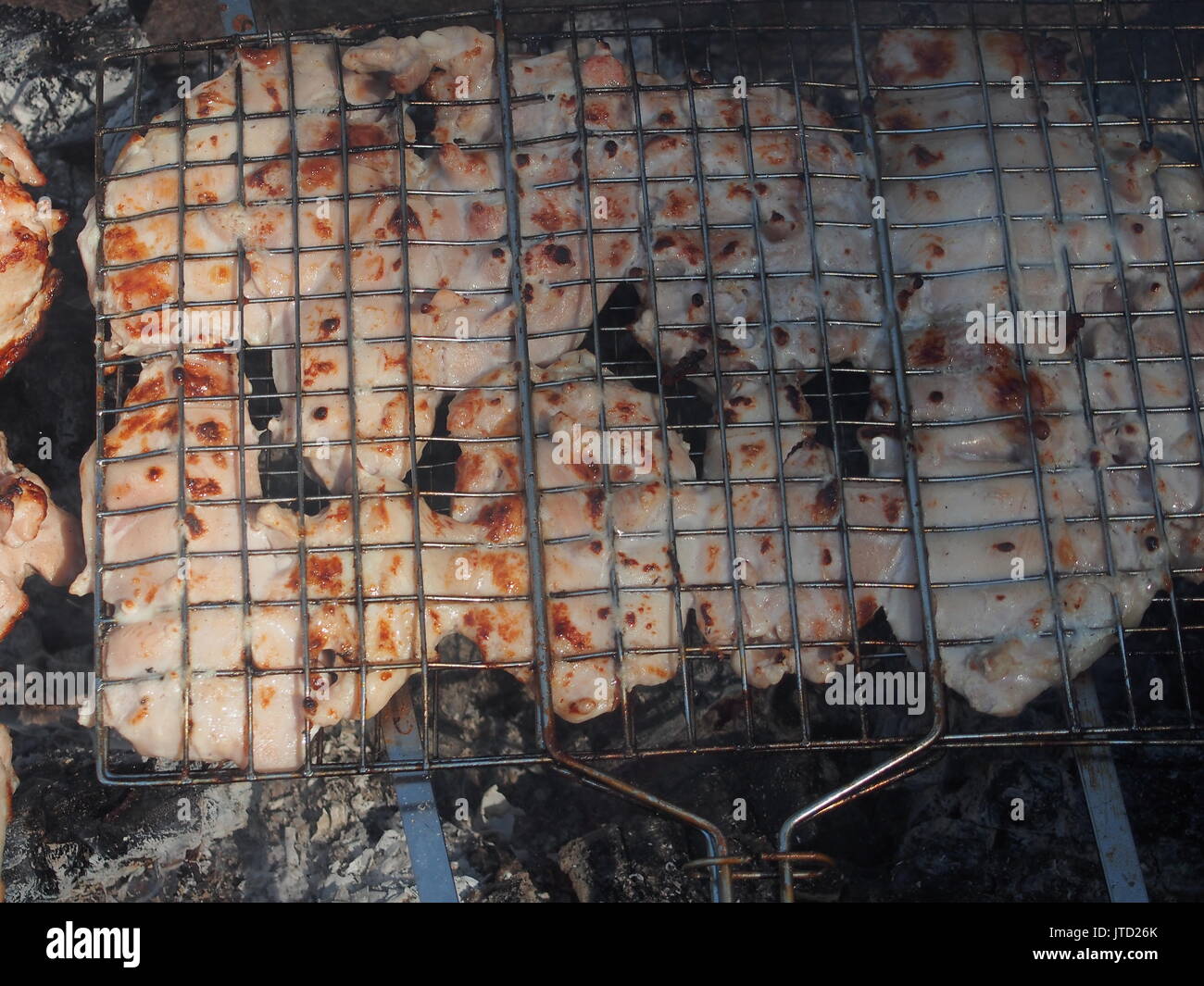 Preparation of chicken meat on the coals. Grill. Still life Stock Photo ...