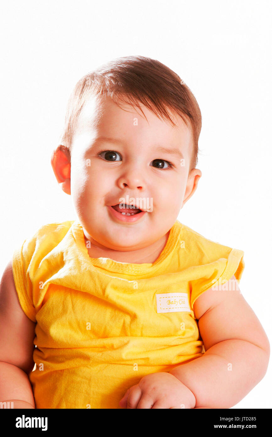 Baby, 1 year; smile; isolated, white background Stock Photo - Alamy