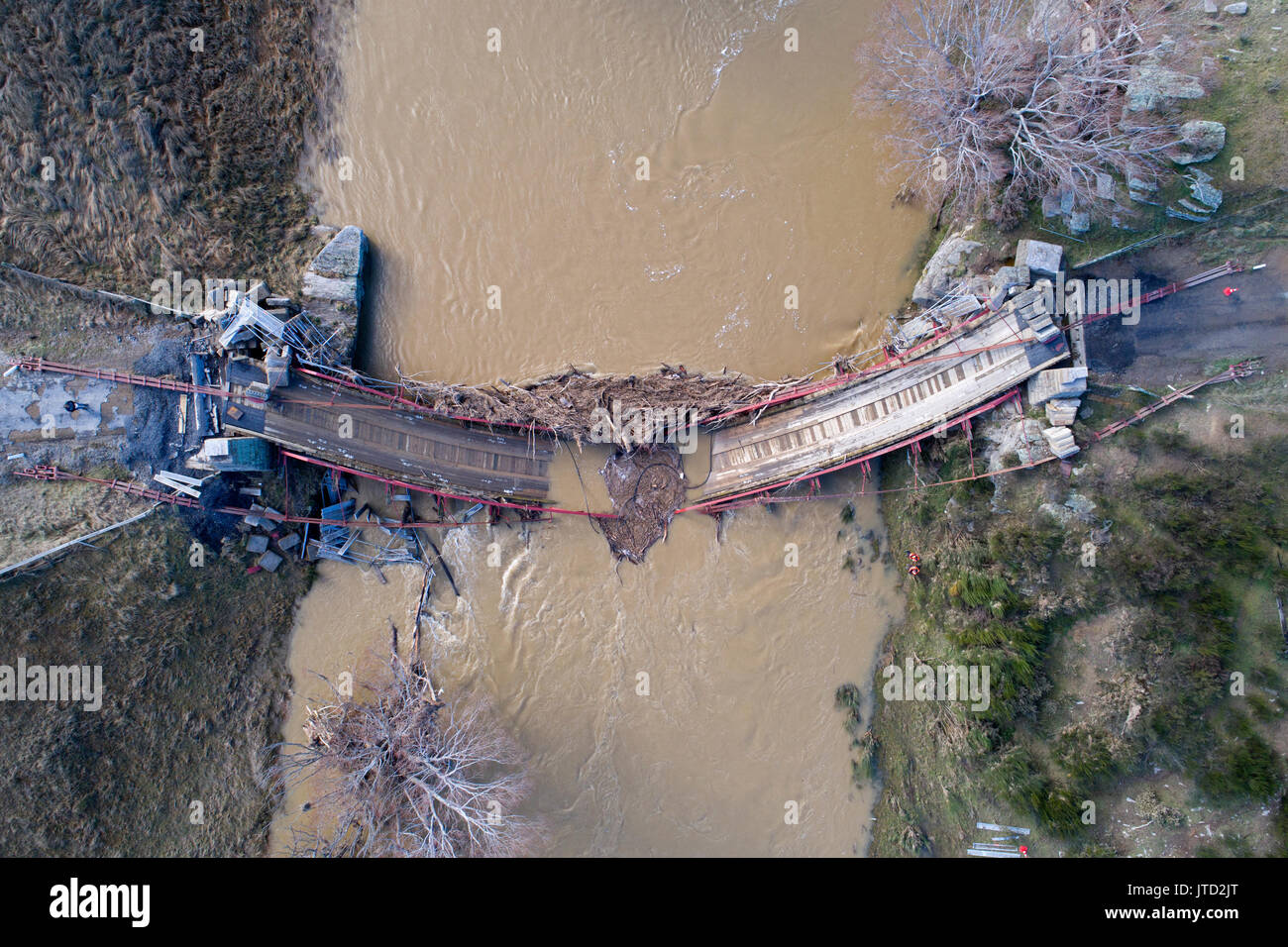 An aerial view of a destroyed bridge hi-res stock photography and ...