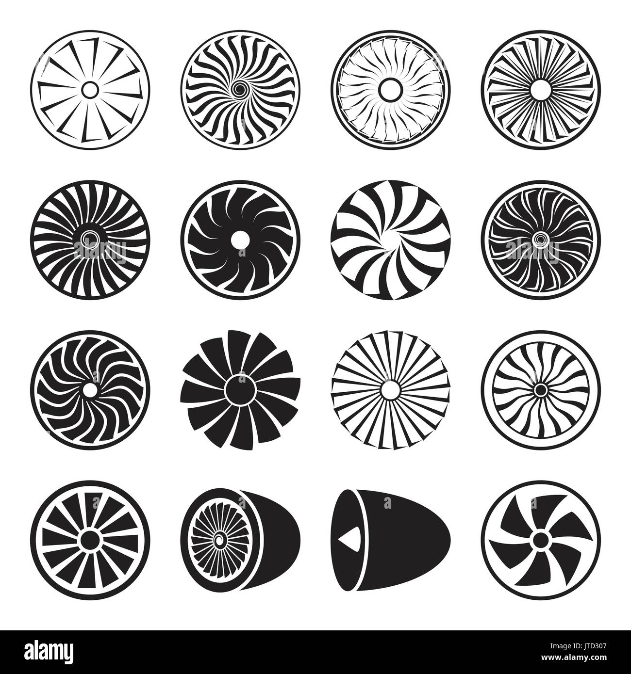 Turbine icons. Collection of black symbols isolated on a white ...