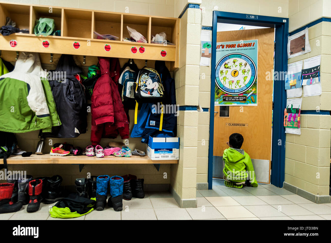 Classroom with hanging coats hi-res stock photography and images - Alamy