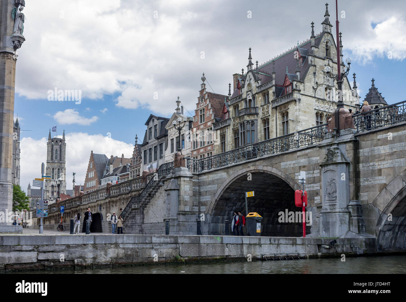 The historical buildings and Saint Michael´s bridge over Lys river in ...