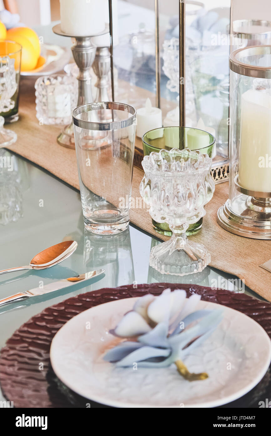Detail image of Elegant dining table setting Stock Photo - Alamy