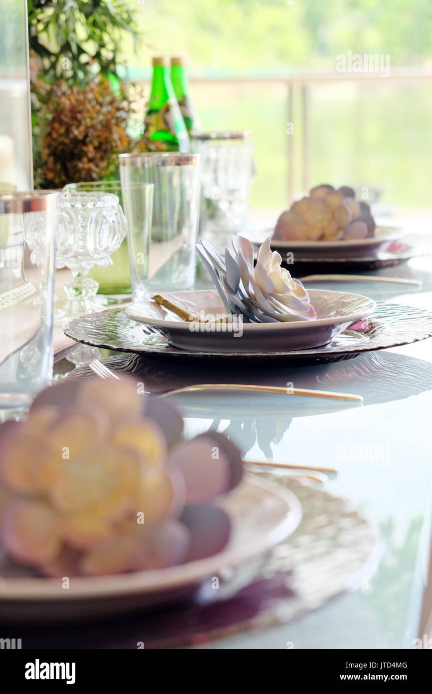 Detail image of Elegant dining table setting Stock Photo - Alamy