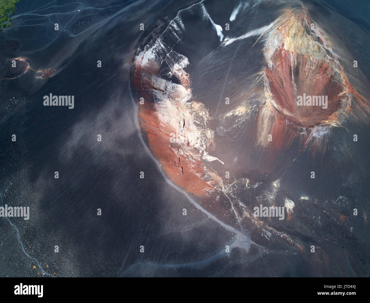 Brown crater of active volcano aerial above view Stock Photo - Alamy