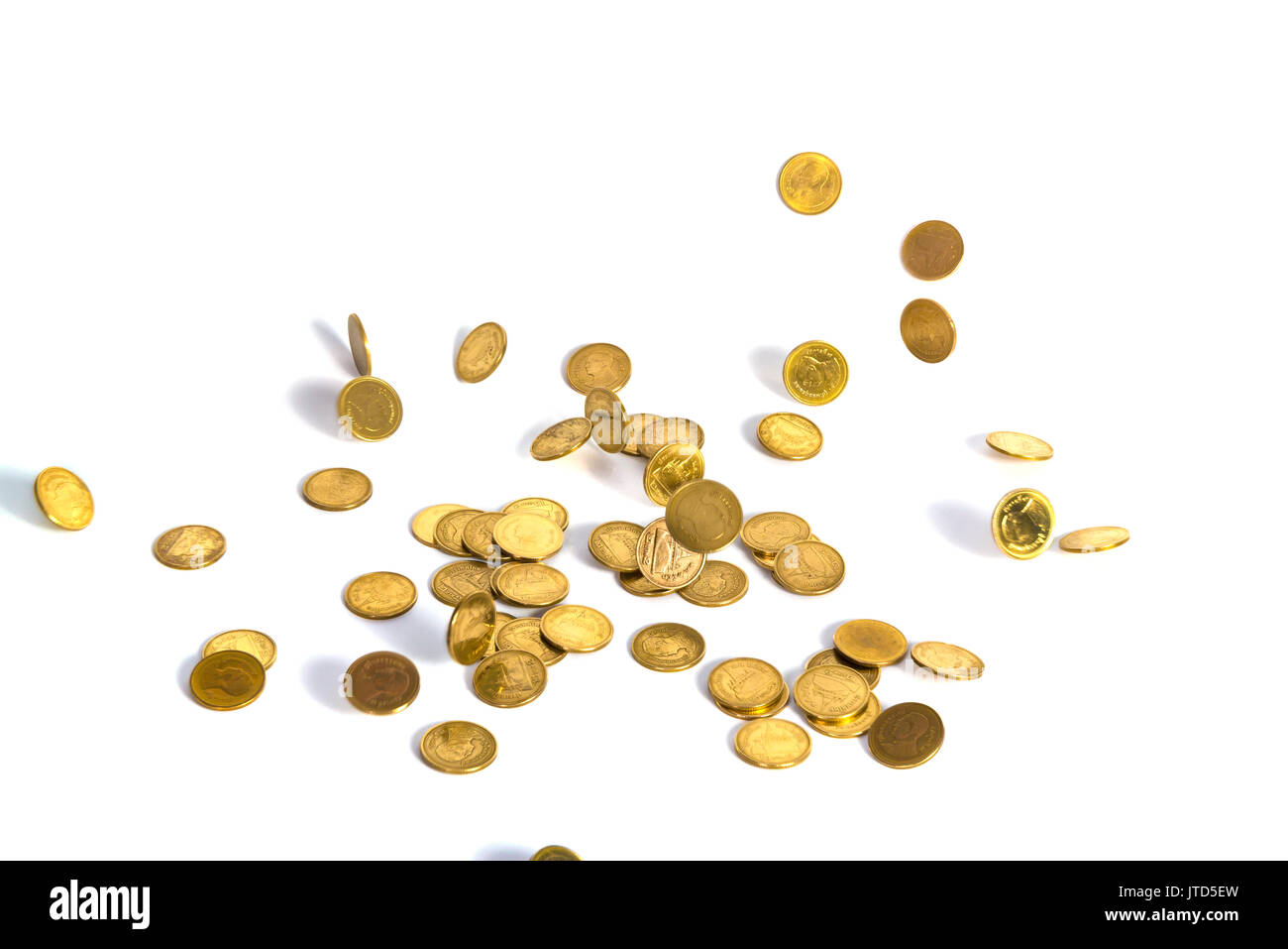 Falling gold coins. Money on a white background, business concept ...