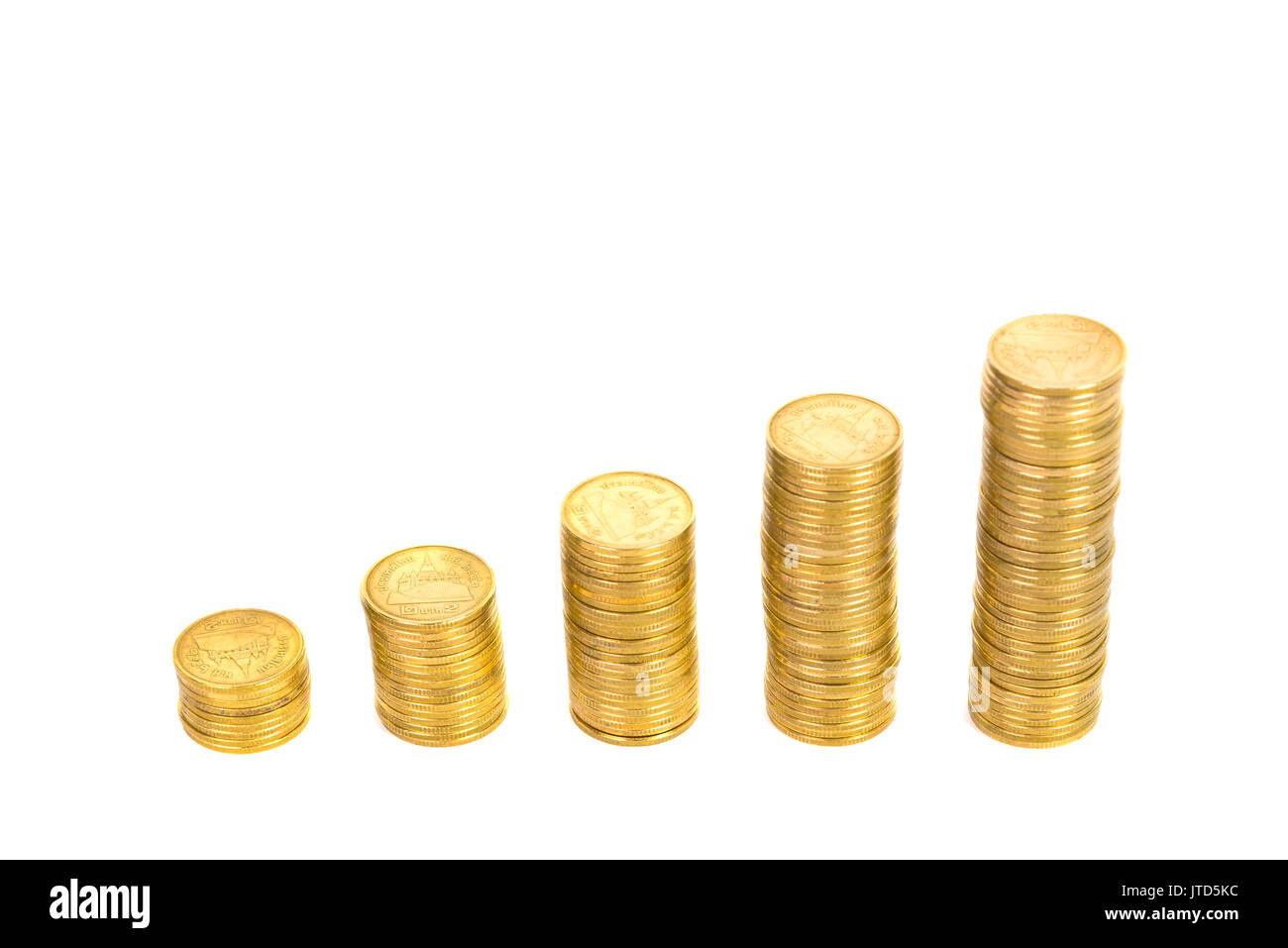 Savings, increasing columns of gold coins, piles of gold coins arranged ...