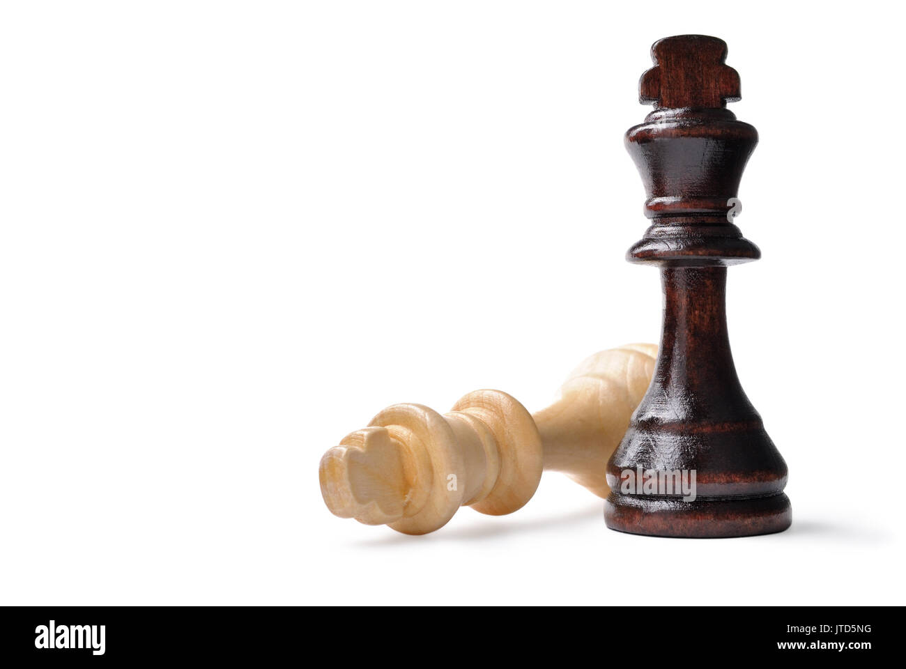 Two wooden king chess pieces on a white background with copyspace with ...