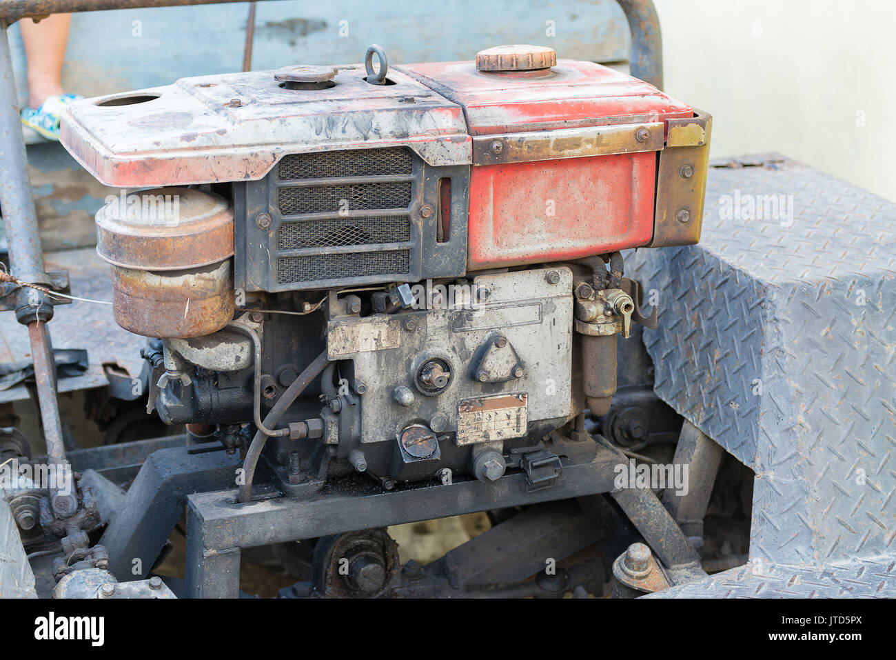 Vintage engine car system. Part of old diesel engine of heavy truck ...