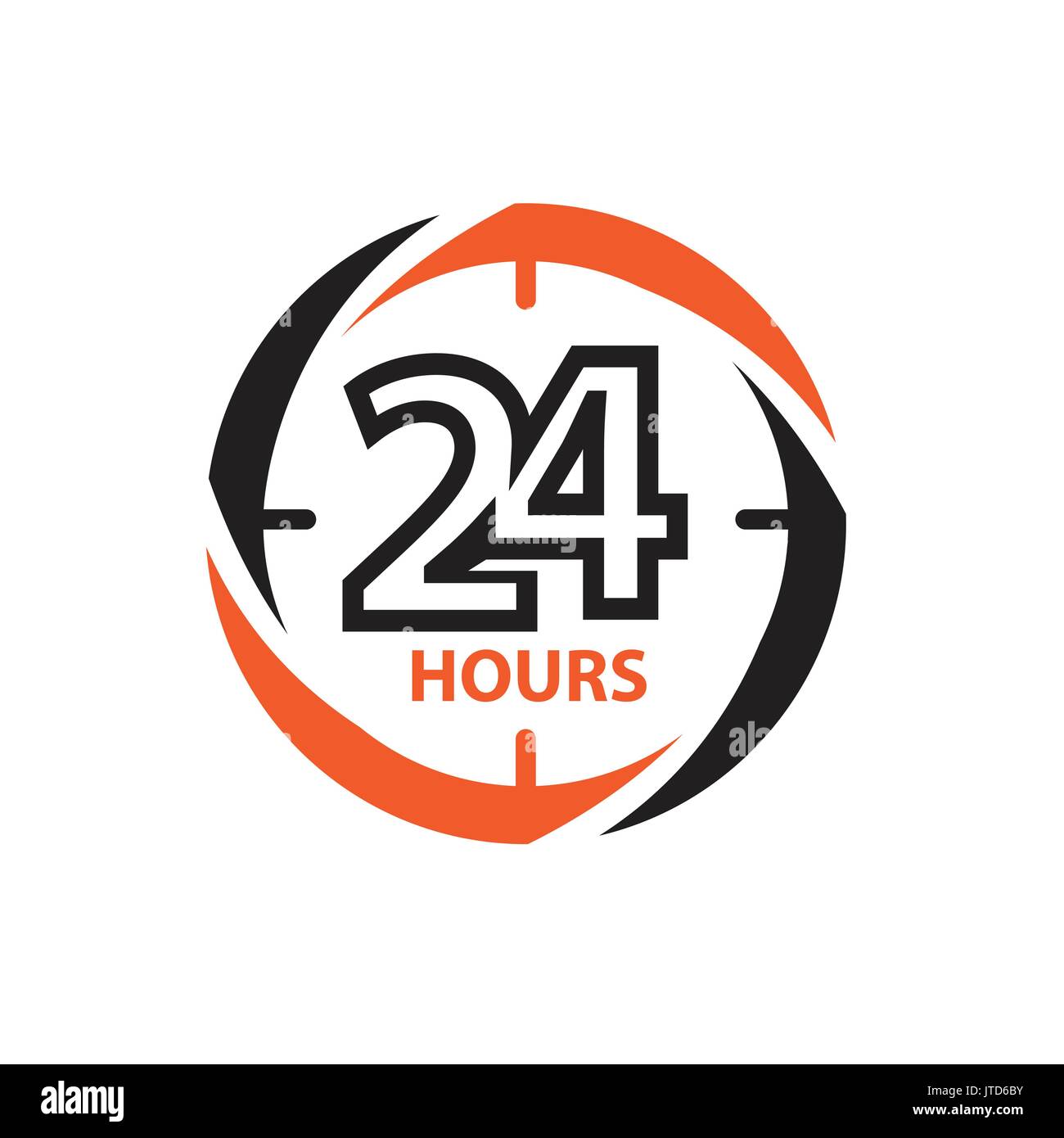 24 hours within a circle of clock, icon design, isolated on white ...