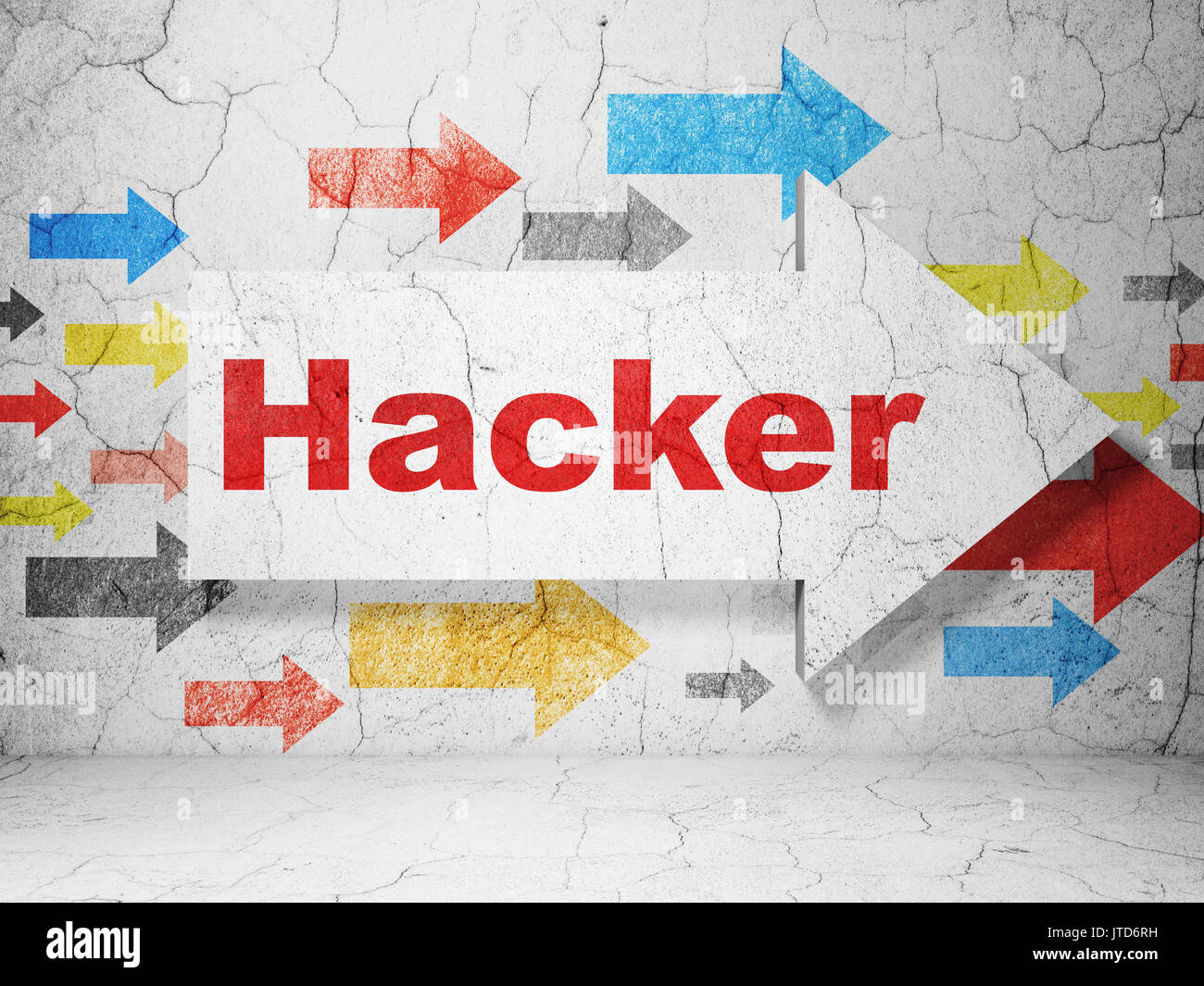 Security concept: arrow with Hacker on grunge wall background Stock ...