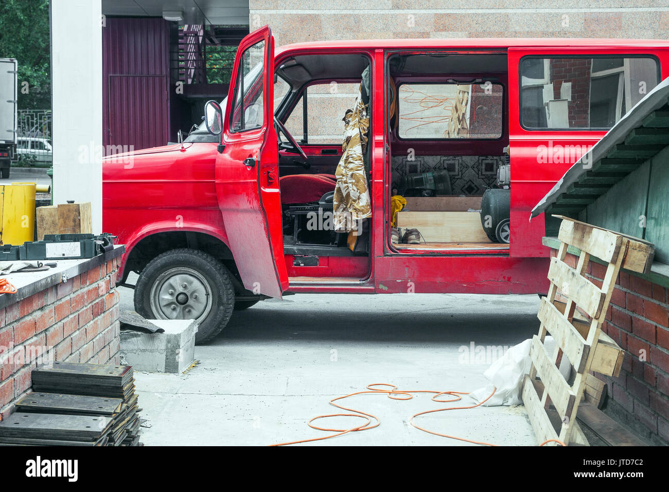Old red van parked on road hi-res stock photography and images - Alamy