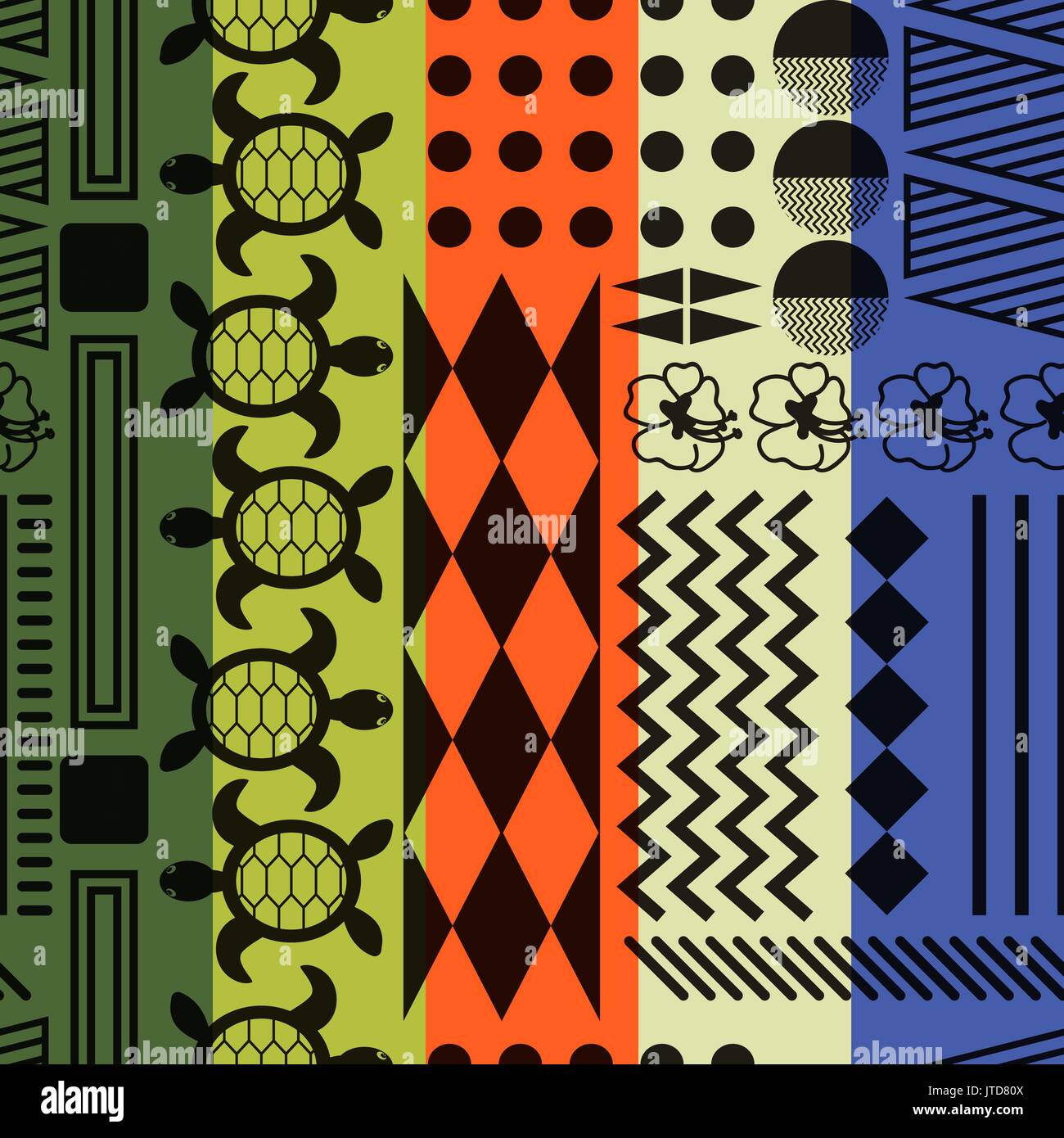 Multicolored striped aloha ornament seamless vector pattern. Colorful ...