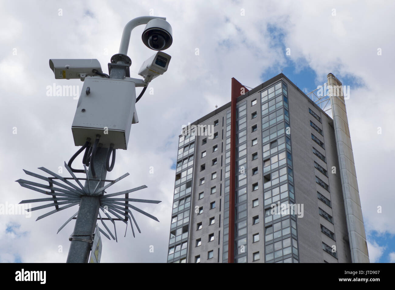 Run-down social housing tower block and housing estate in Hackney ...