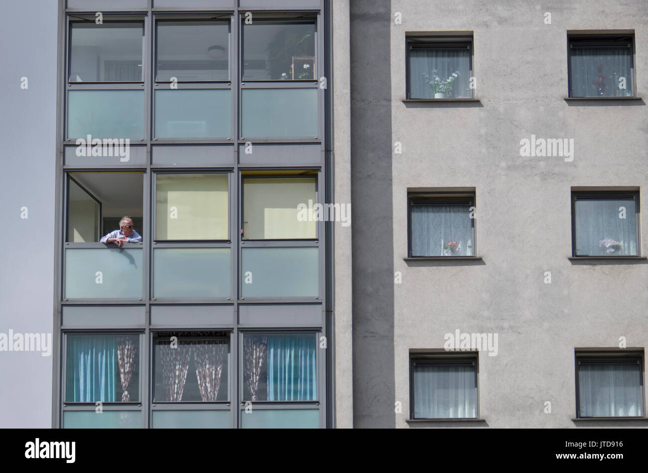 Run-down social housing tower block and housing estate in Hackney ...