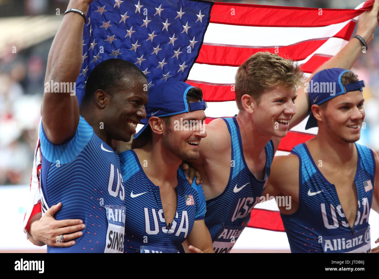 Jerome SINGLETON, Jarryd WALLACE, Hunter WOODHALL, Tanner WRIGHT of the USA celebrate in the Men ...