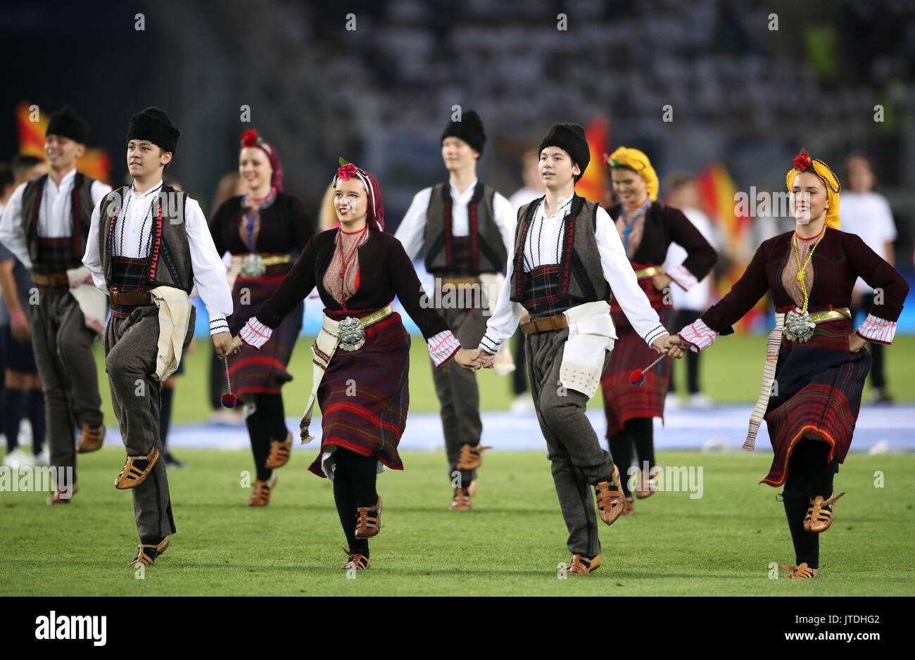A traditional Macedonian dance is performed before kick off before the ...