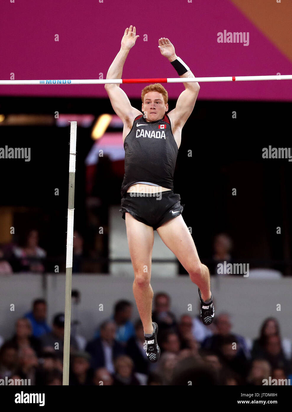 Canada's Shawnacy Barber in action in the Men's Pole Vault final during ...