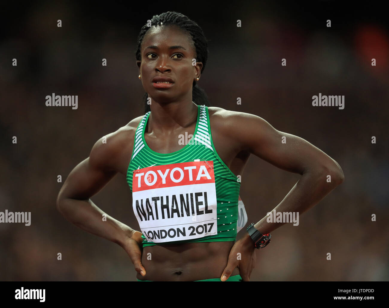 Nigeria's Glory Nathaniel in the Women's 400m Hurdles heat two during ...