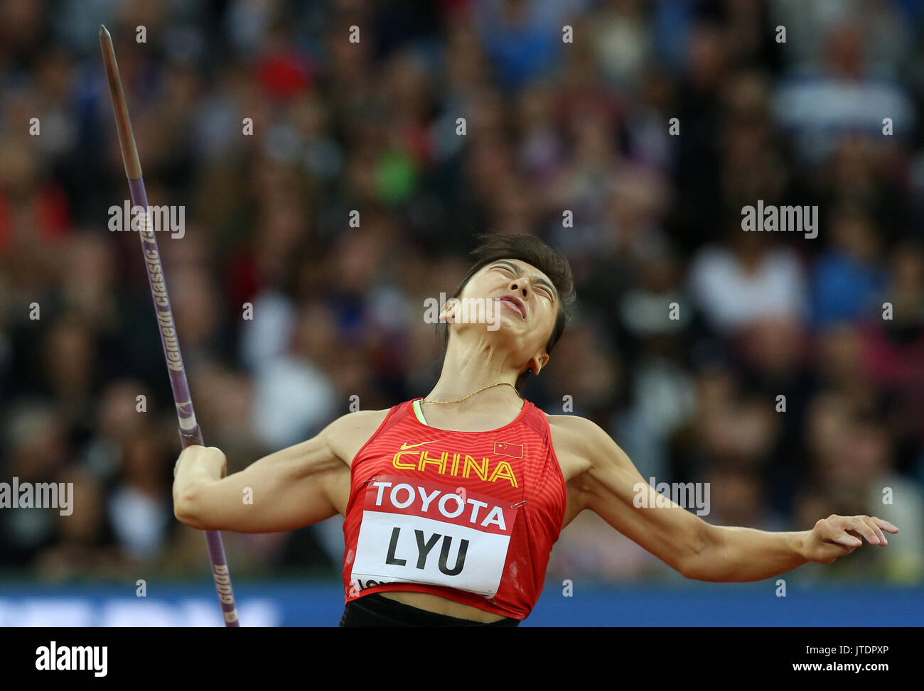 China's Huihui Lyu during the Women's Javelin during day five of the ...