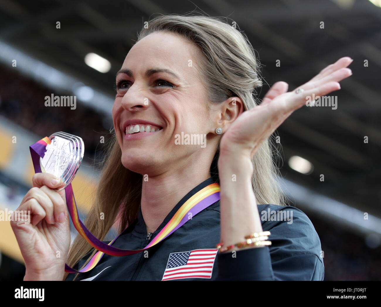 USA's Jennifer Simpson (silver) on the podium for the Women's 1500m ...