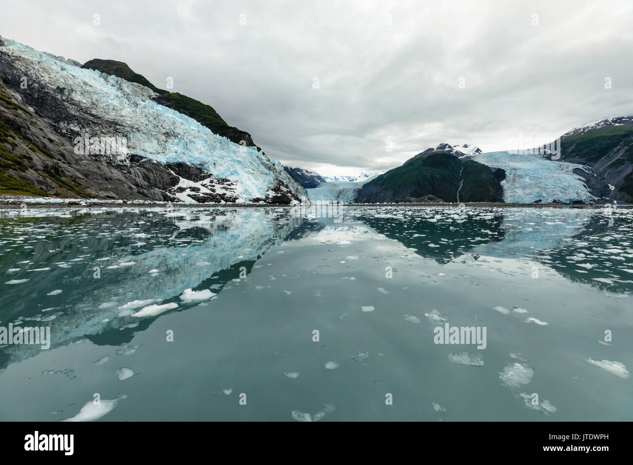 Reflections of Cascade, Barry, and Coxe Glaciers in Harriman Fjord in ...