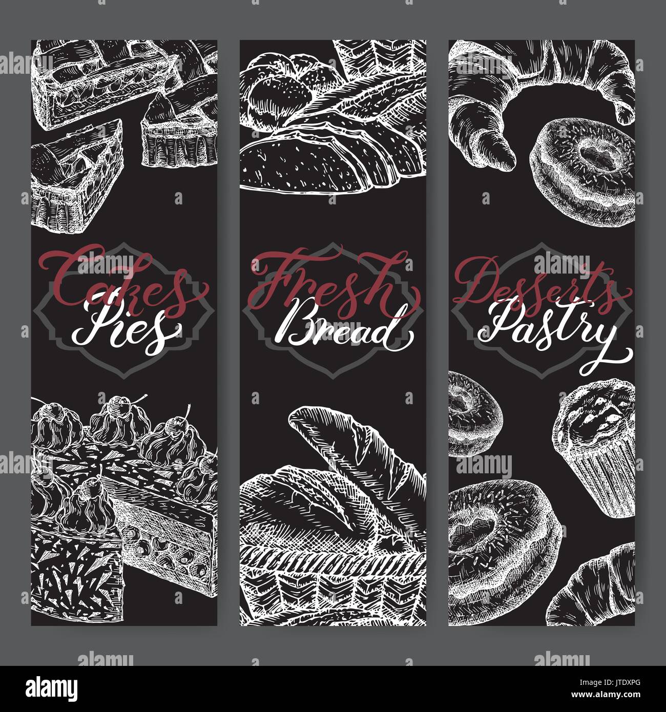 Set of three bakery label templates with hand lettering Stock Vector ...