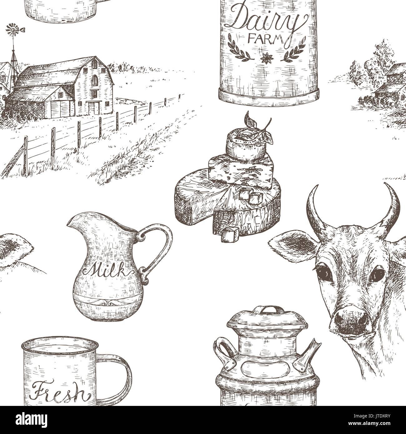 Dairy farm seamless pattern Stock Vector Image & Art - Alamy