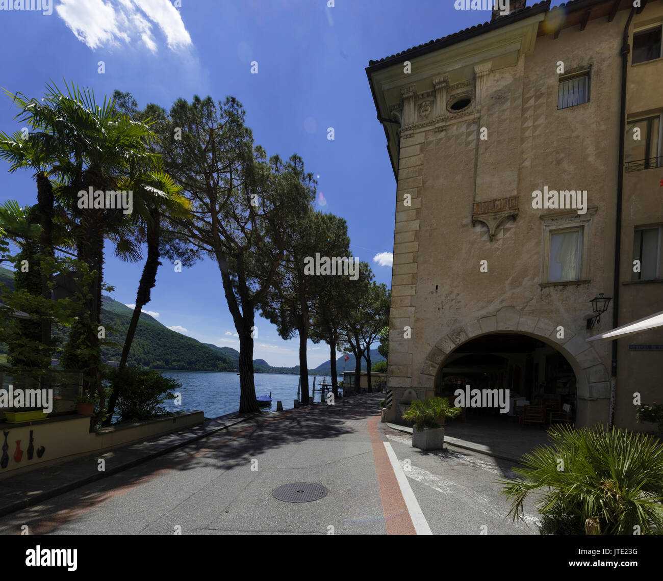 The promenade of Morcote with Lake Lugano - Morcote, Lake Lugano ...