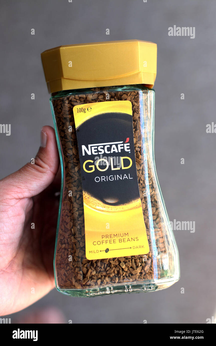 Close up of Nescafe Gold Coffee isolated against white background Stock ...