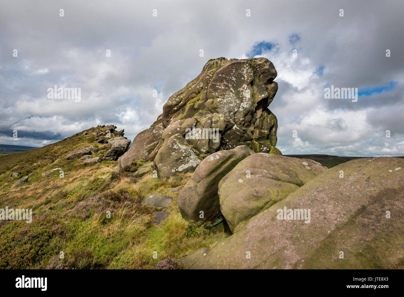 Dramatic rocky outcrops at Ramshaw rocks in the Peak District national ...