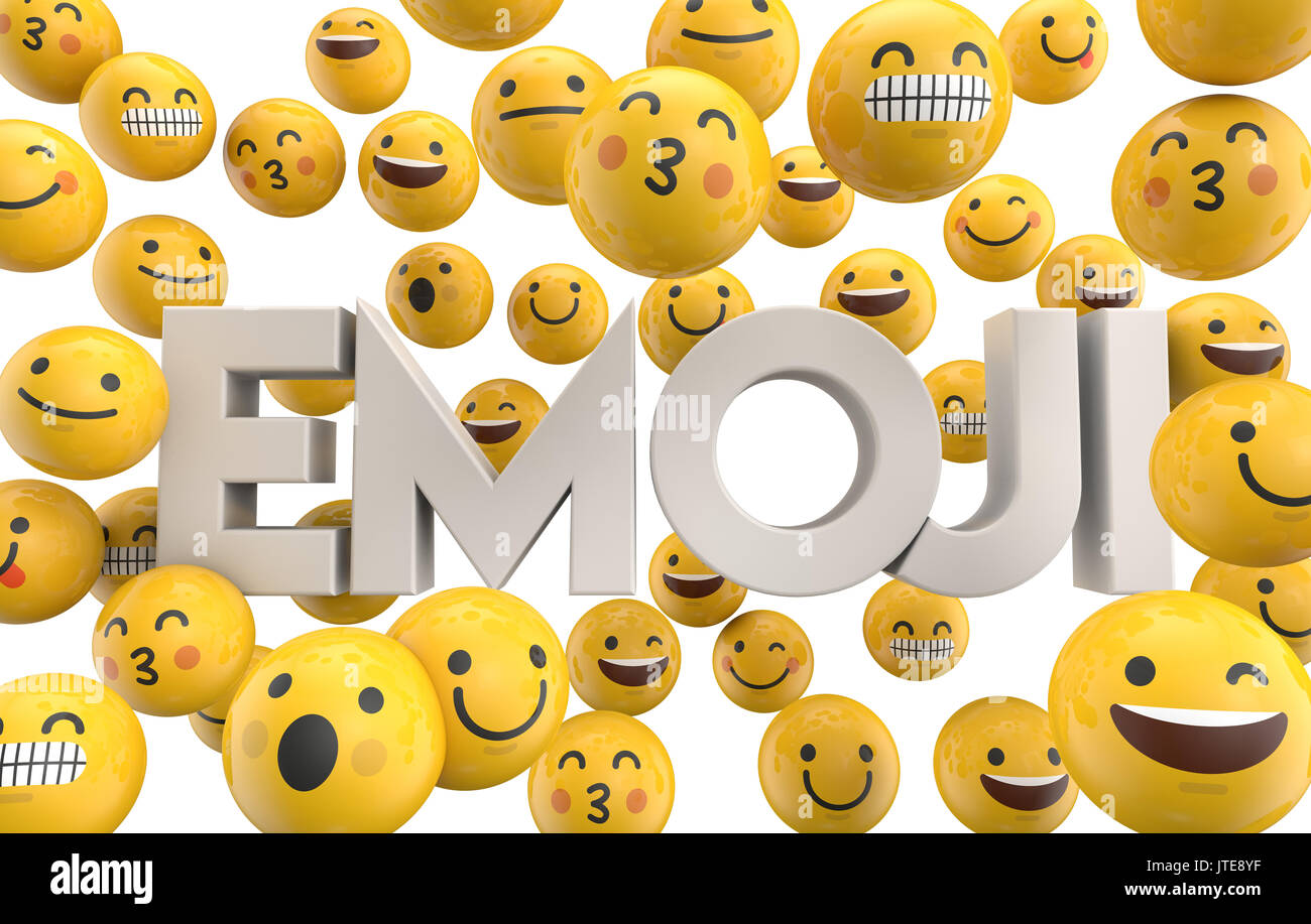Set of emoji emoticon character faces with the word emoji, 3D Rendering ...