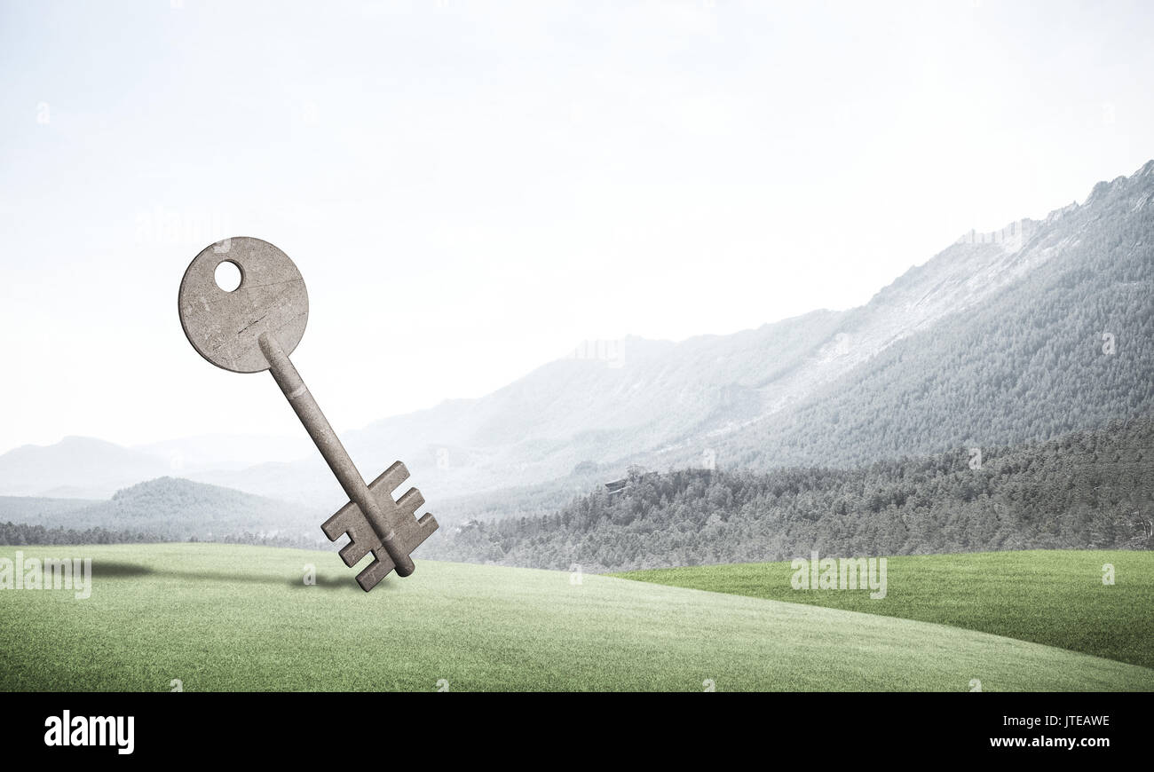 Conceptual background image of concrete key sign and natural lan Stock ...