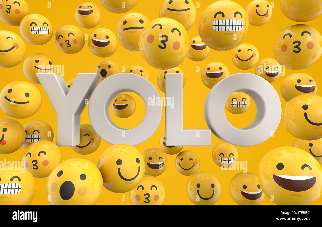 Set of emoji emoticon character faces with the word Yolo, 3D Rendering ...