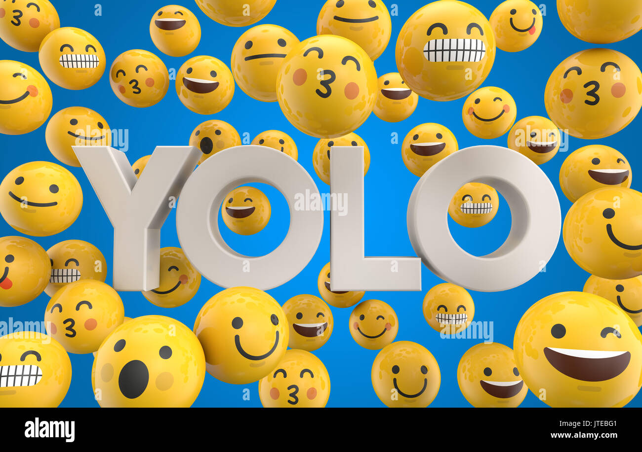 Set of emoji emoticon character faces with the word Yolo, 3D Rendering ...