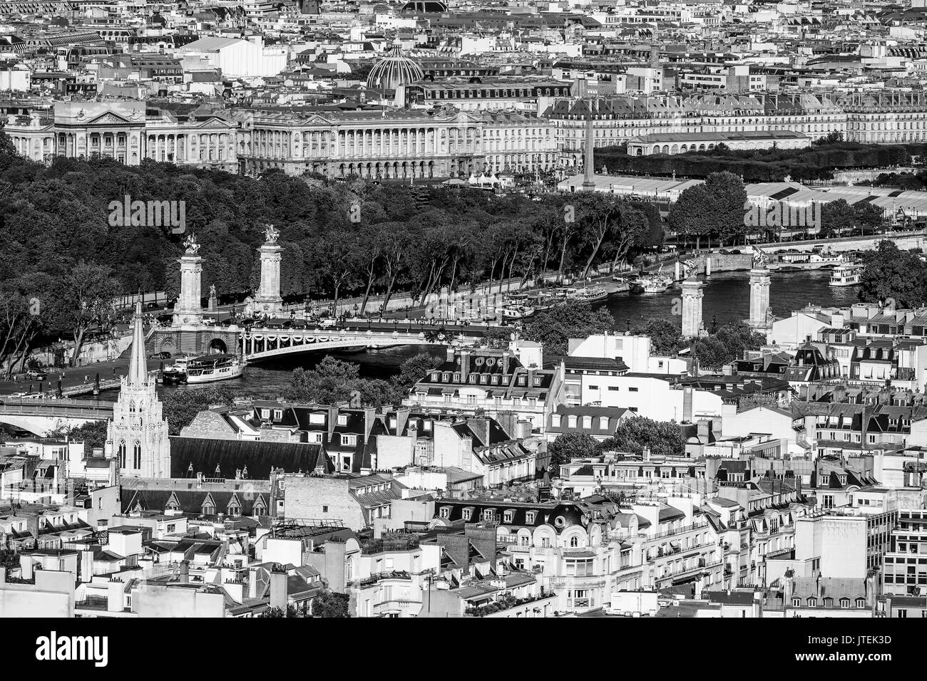 Aerial view over Alexandre III Bridge and River Seine in Paris Stock ...