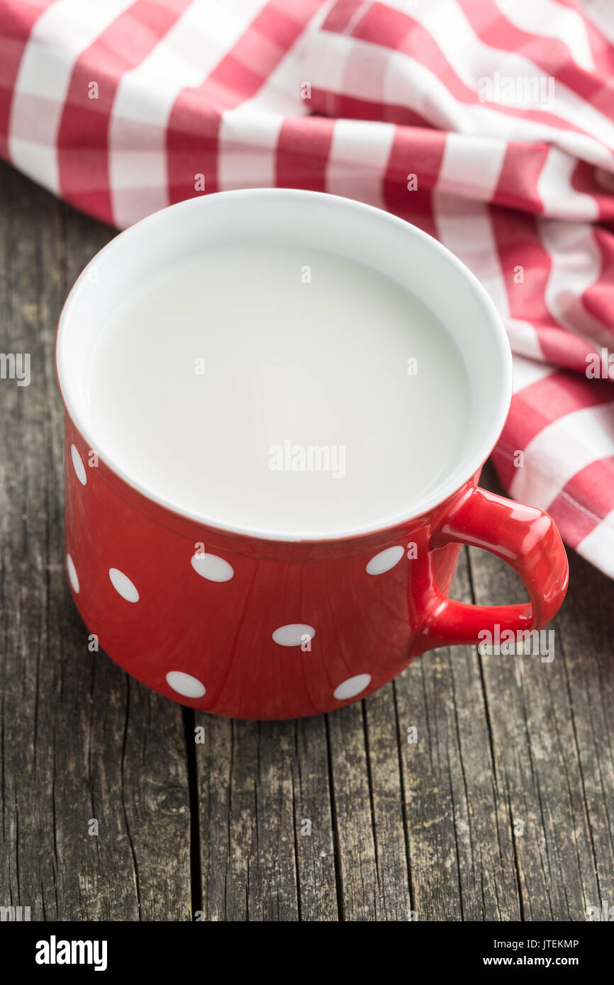 Milk in red mug with white spots. Healthy milk in cup Stock Photo - Alamy