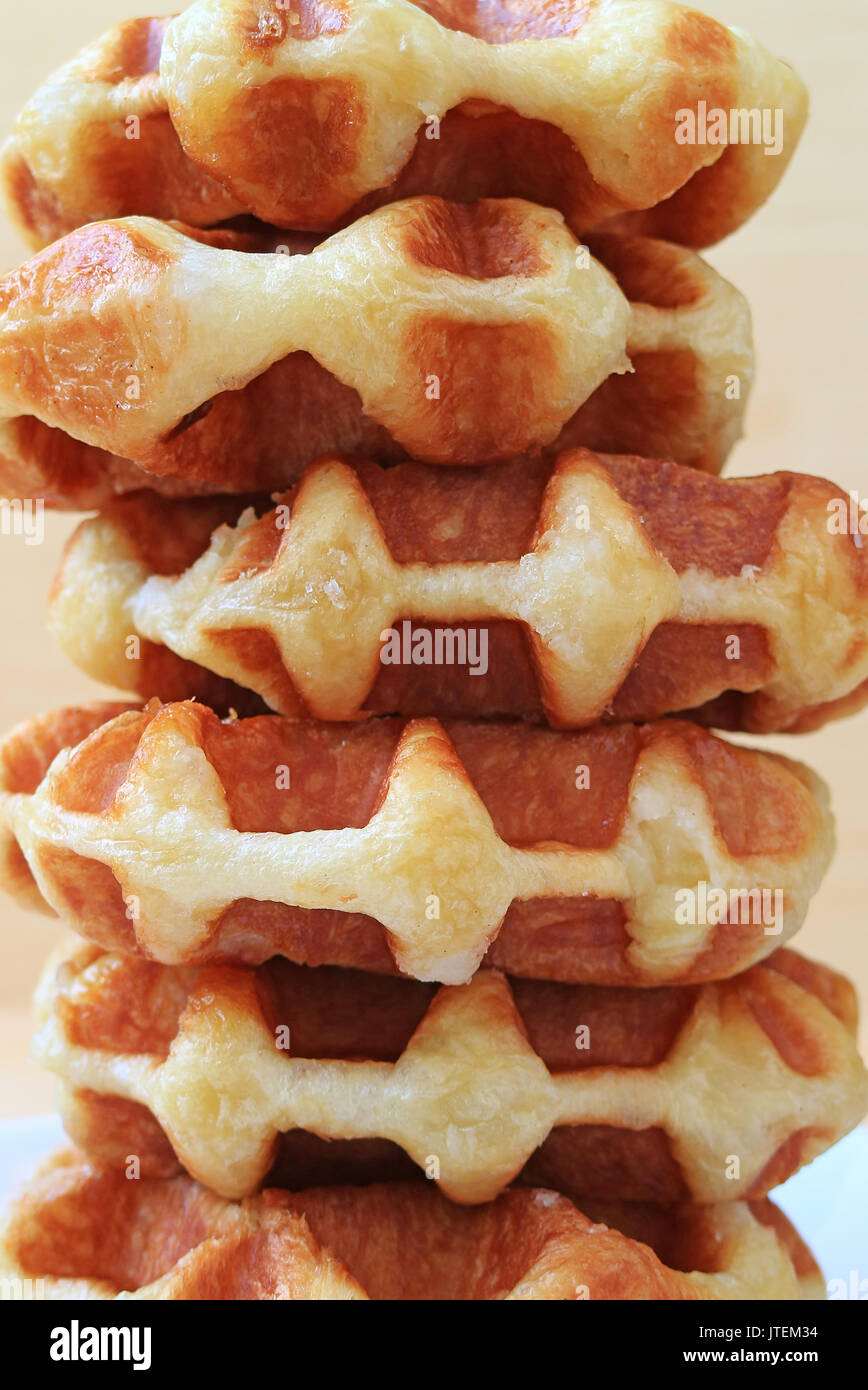 Closed up Texture of Fresh Baked Belgian Waffle Stack, Vertical Photo ...
